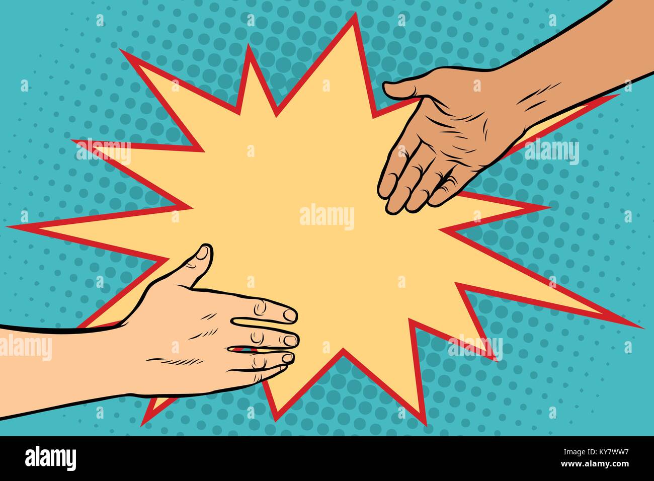 handshake African and Caucasian. Pop art retro vector illustration ...
