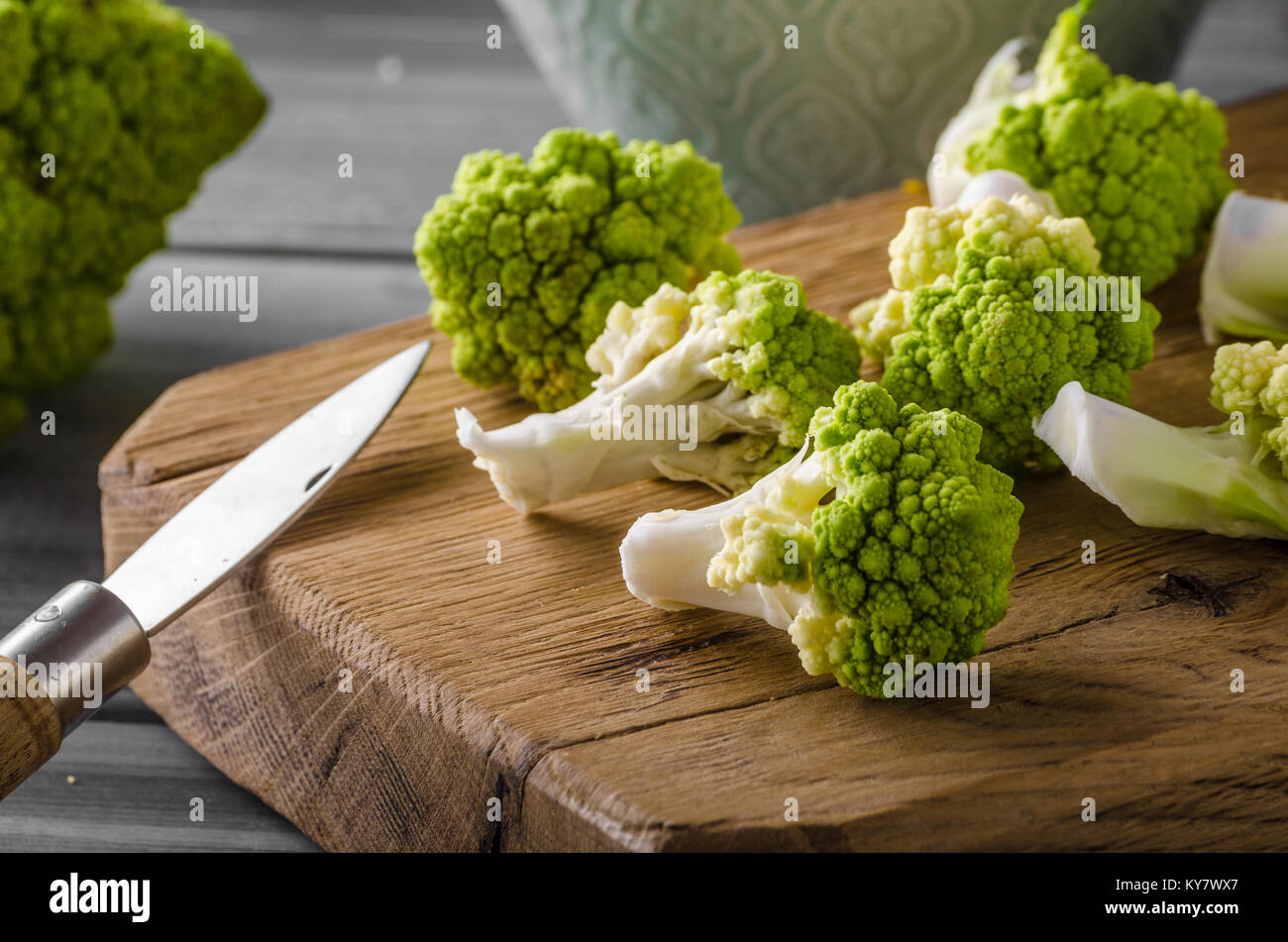 Green cauliflower bio vegetable, ready for cooking Stock Photo - Alamy