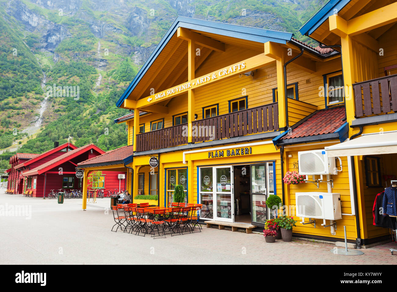 FLAM, NORWAY - JULY 26, 2017: Souvenir store at the centre of Flam ...