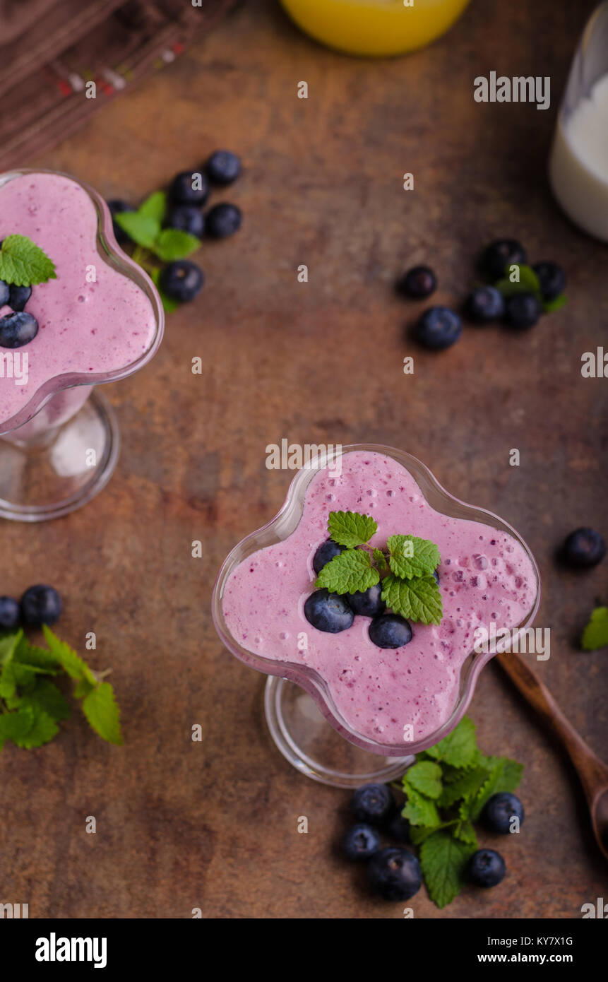 Berries milkshake smoothie, delish with fresh herbs mint Stock Photo ...