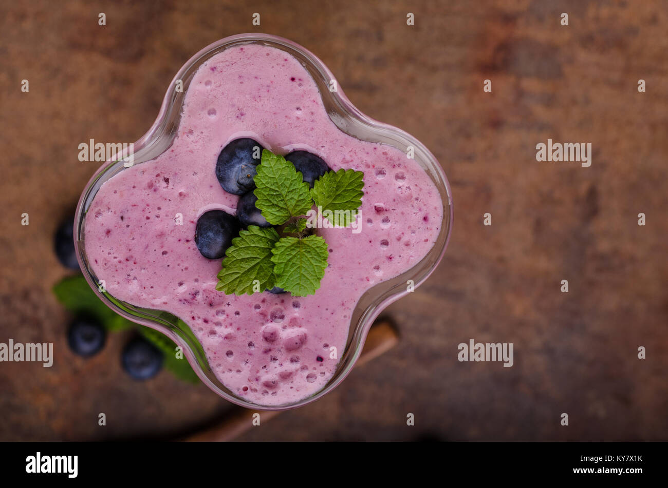 Berries milkshake smoothie, delish with fresh herbs mint Stock Photo ...