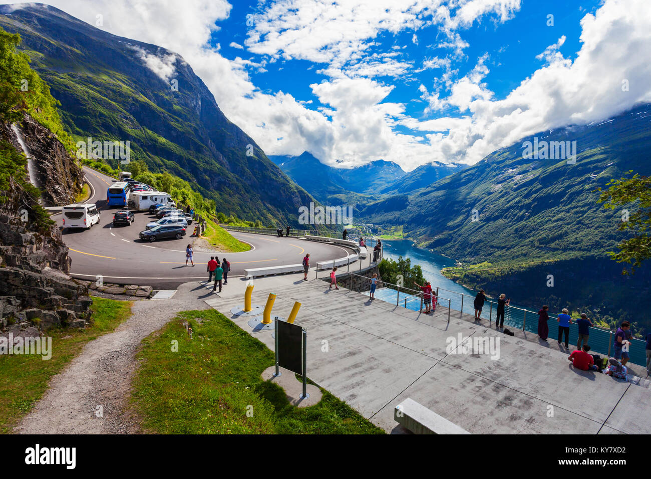 GEIRANGER, NORWAY - JULY 30, 2017: Geirangerfjord aerial panoramic view ...