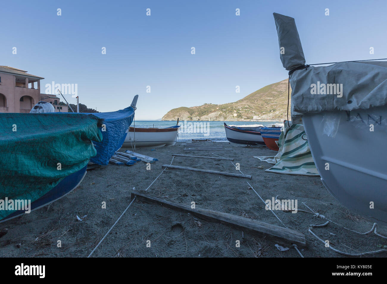view of Levanto beach in the 5 lands in Liguria, Italy Stock Photo - Alamy