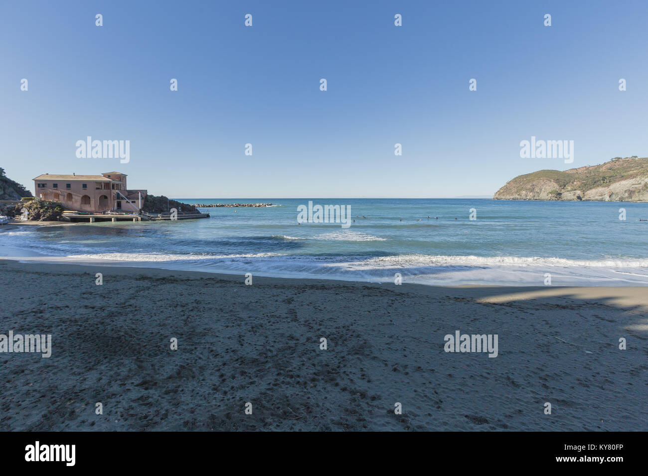 view of Levanto beach in the 5 lands in Liguria, Italy Stock Photo - Alamy