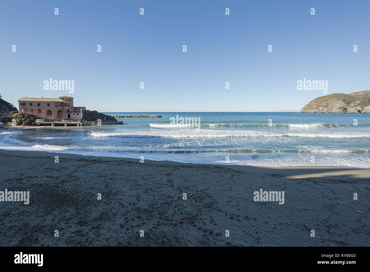 view of Levanto beach in the 5 lands in Liguria, Italy Stock Photo - Alamy