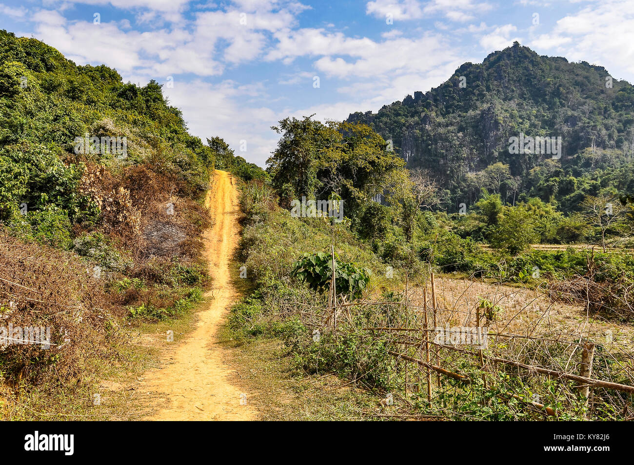 Rural landscape in the remote village of Muang Ngoi in Northern Laos ...