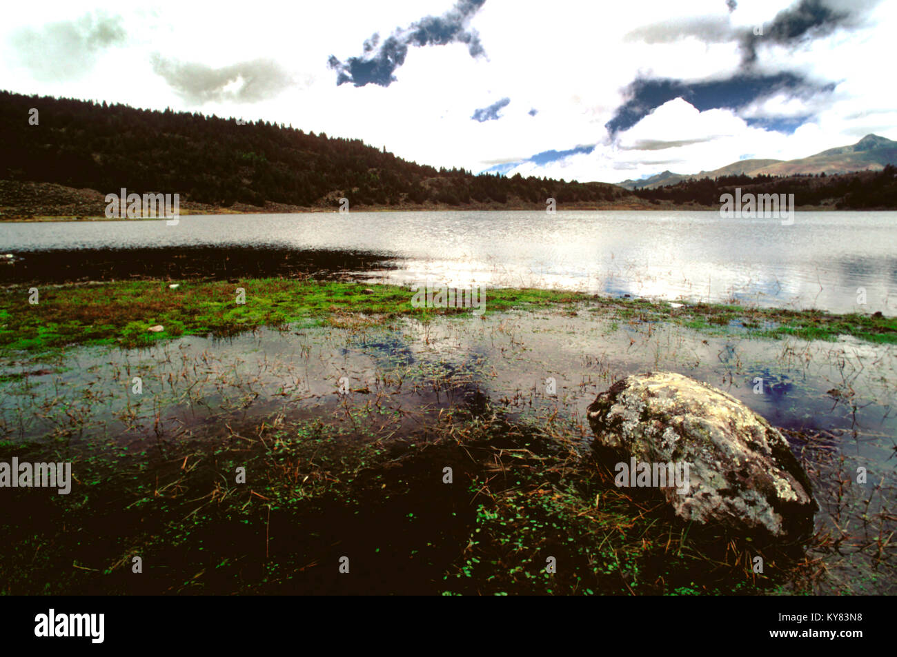 Mountain landscape in Laguna Mucubaji near Apartaderos in Merida ...