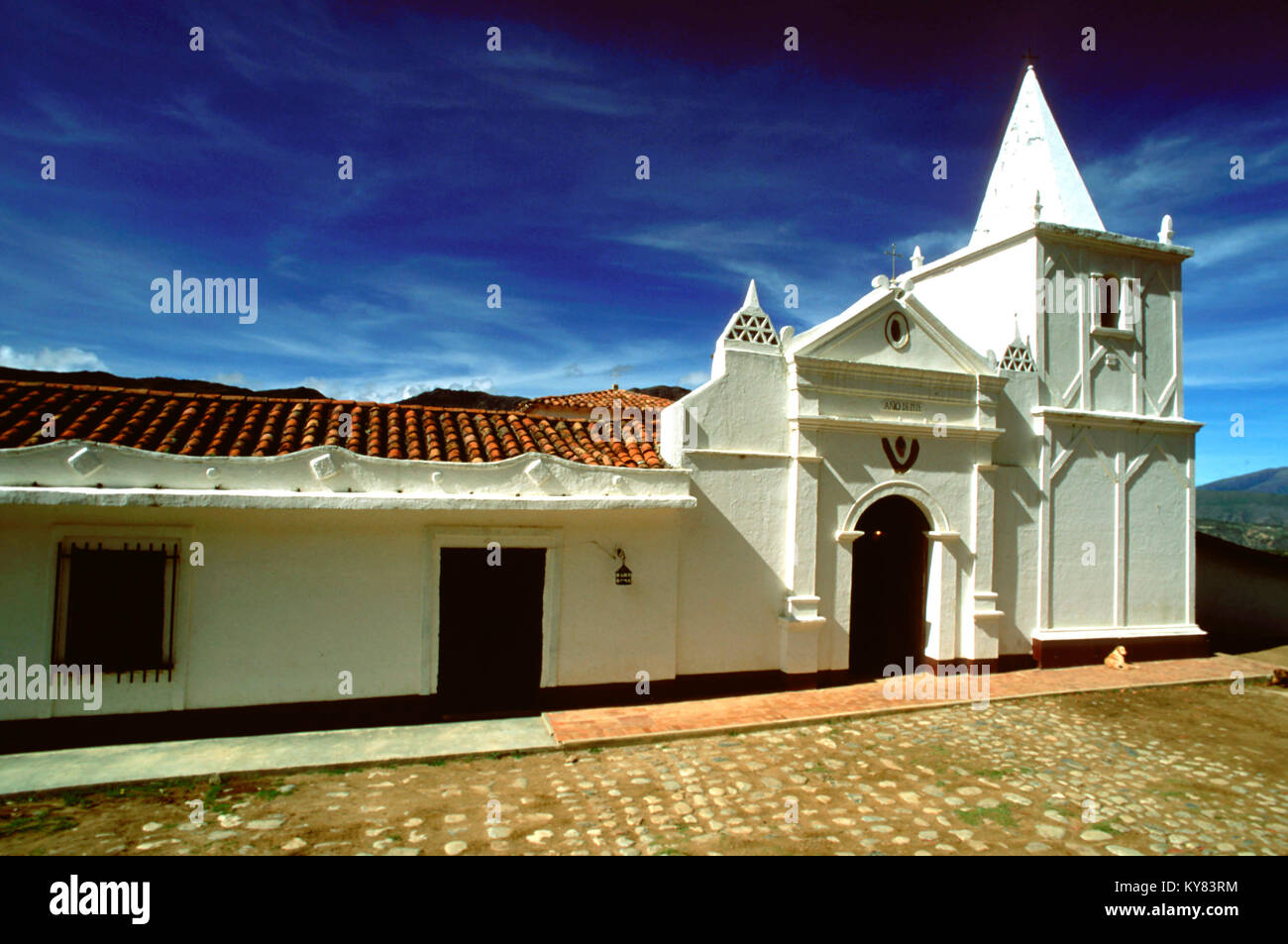 Church in Los Nevados village in andean cordillera Merida state ...