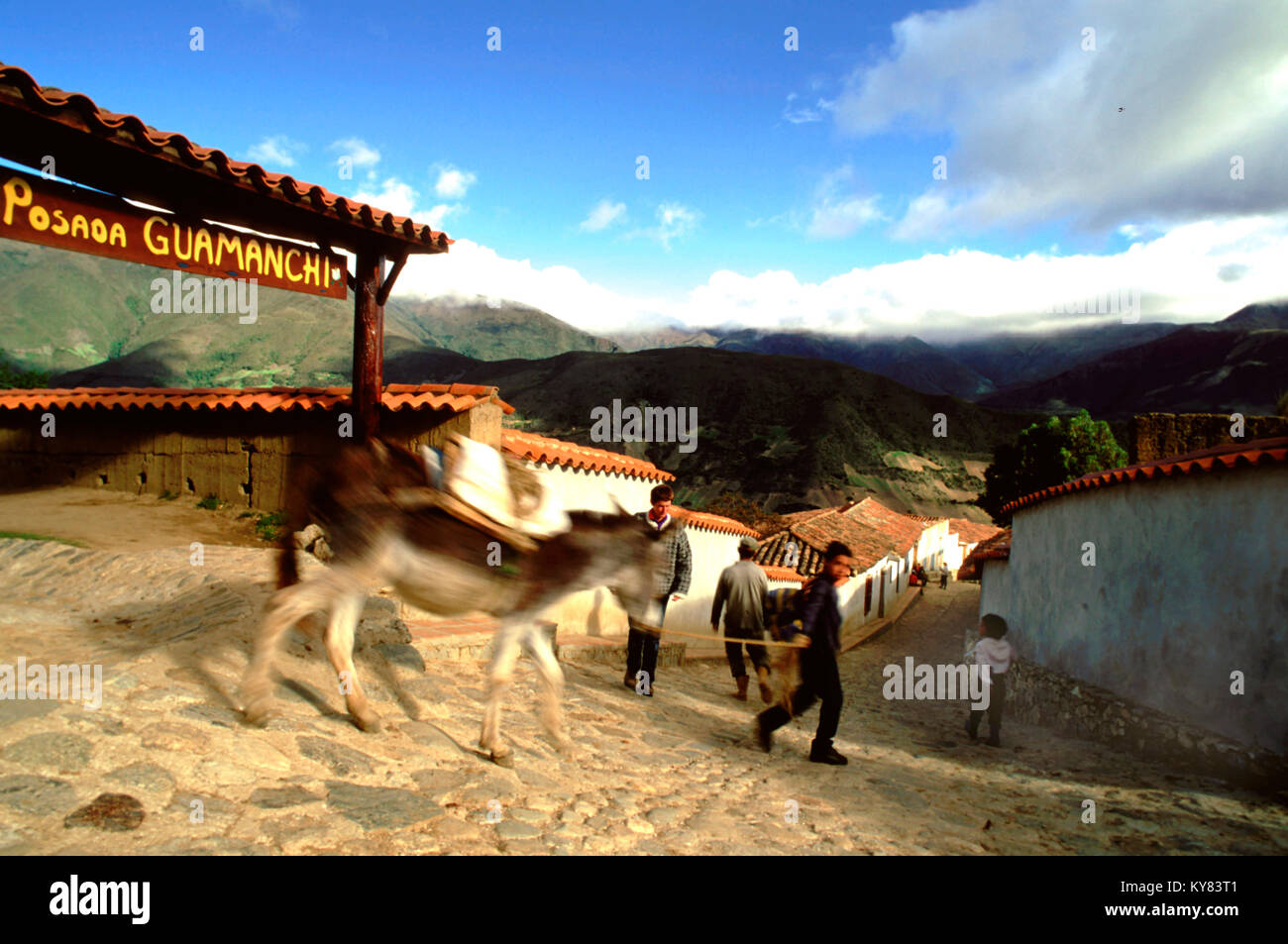 Main road in Los Nevados village in andean cordillera Merida state ...