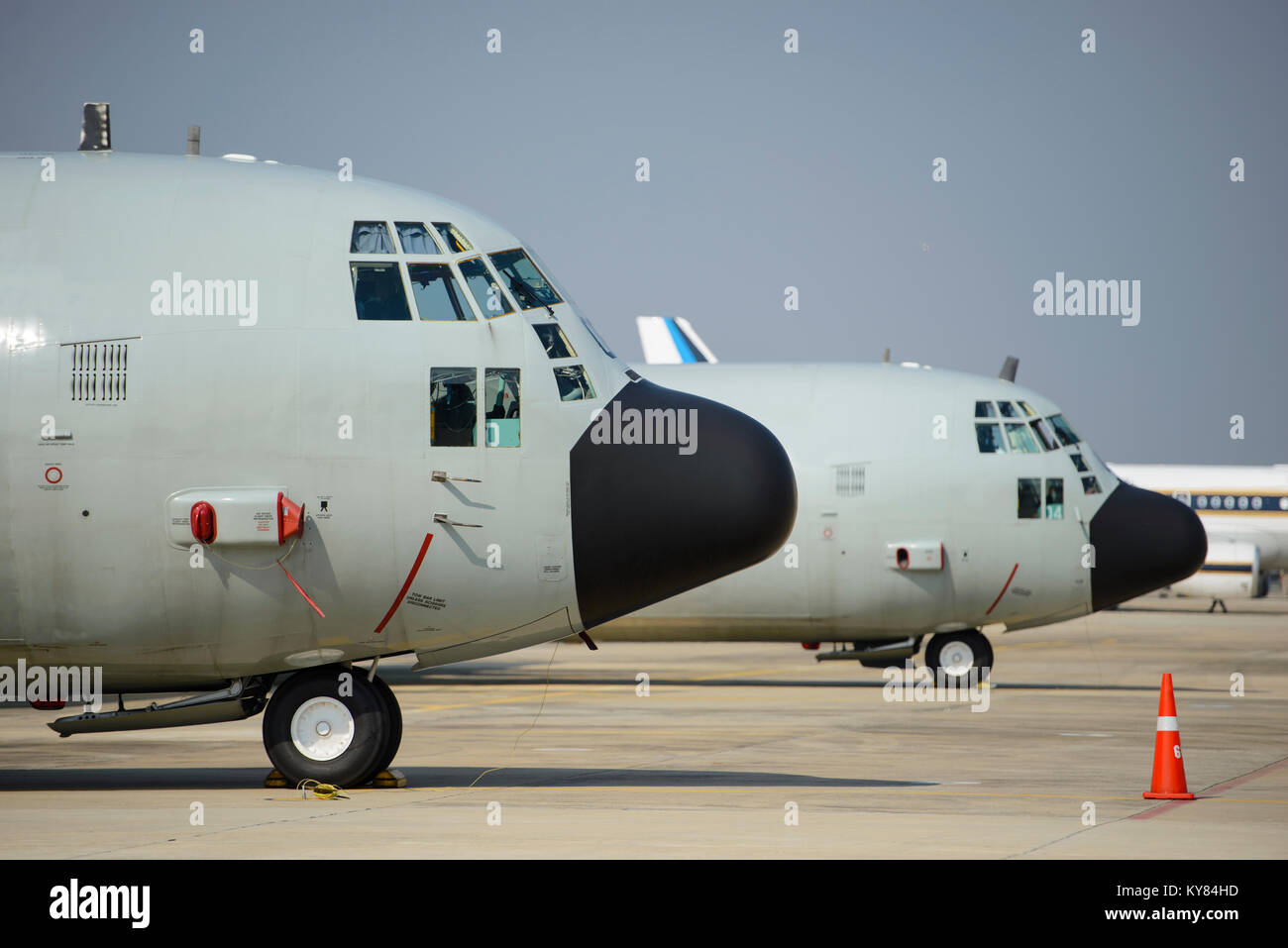 Front view of military transport aircraft Stock Photo - Alamy