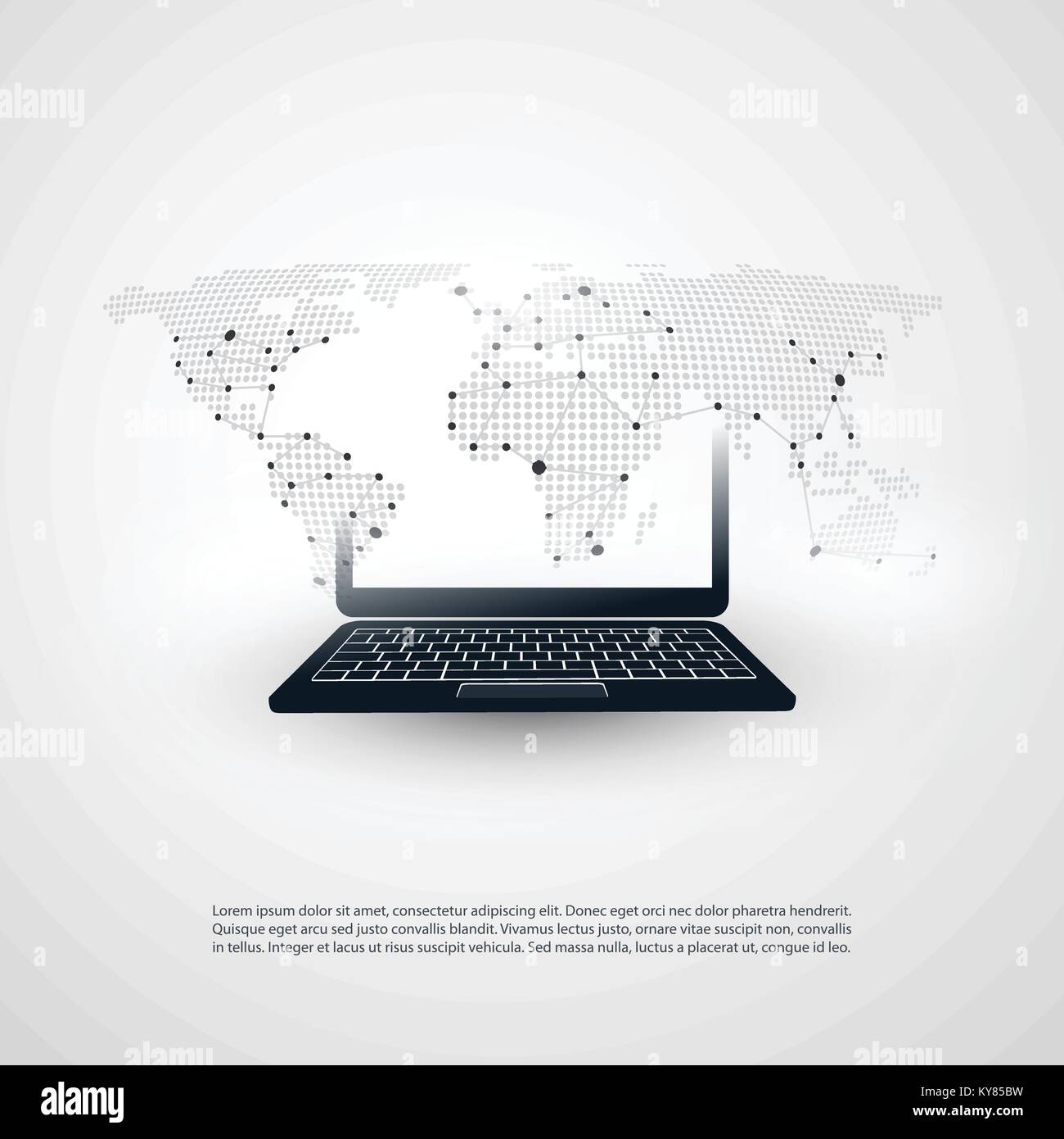 Abstract Cloud Computing, Global Networks Concept Design with Laptop ...