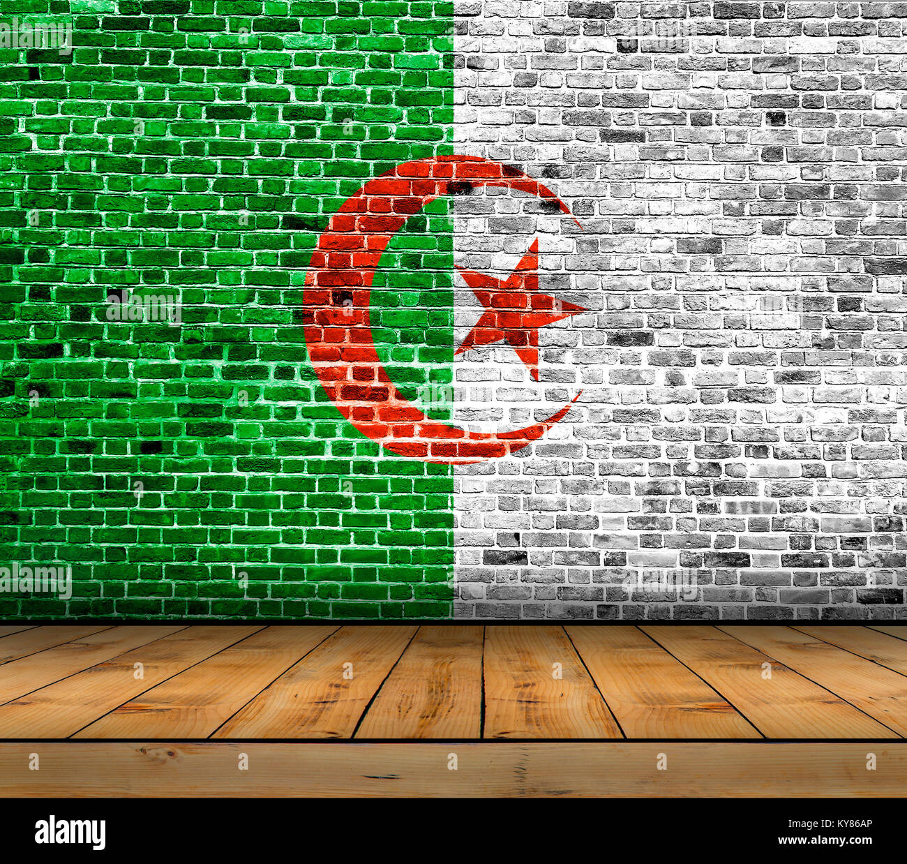 Algeria flag painted on brick wall with wooden floor Stock Photo - Alamy