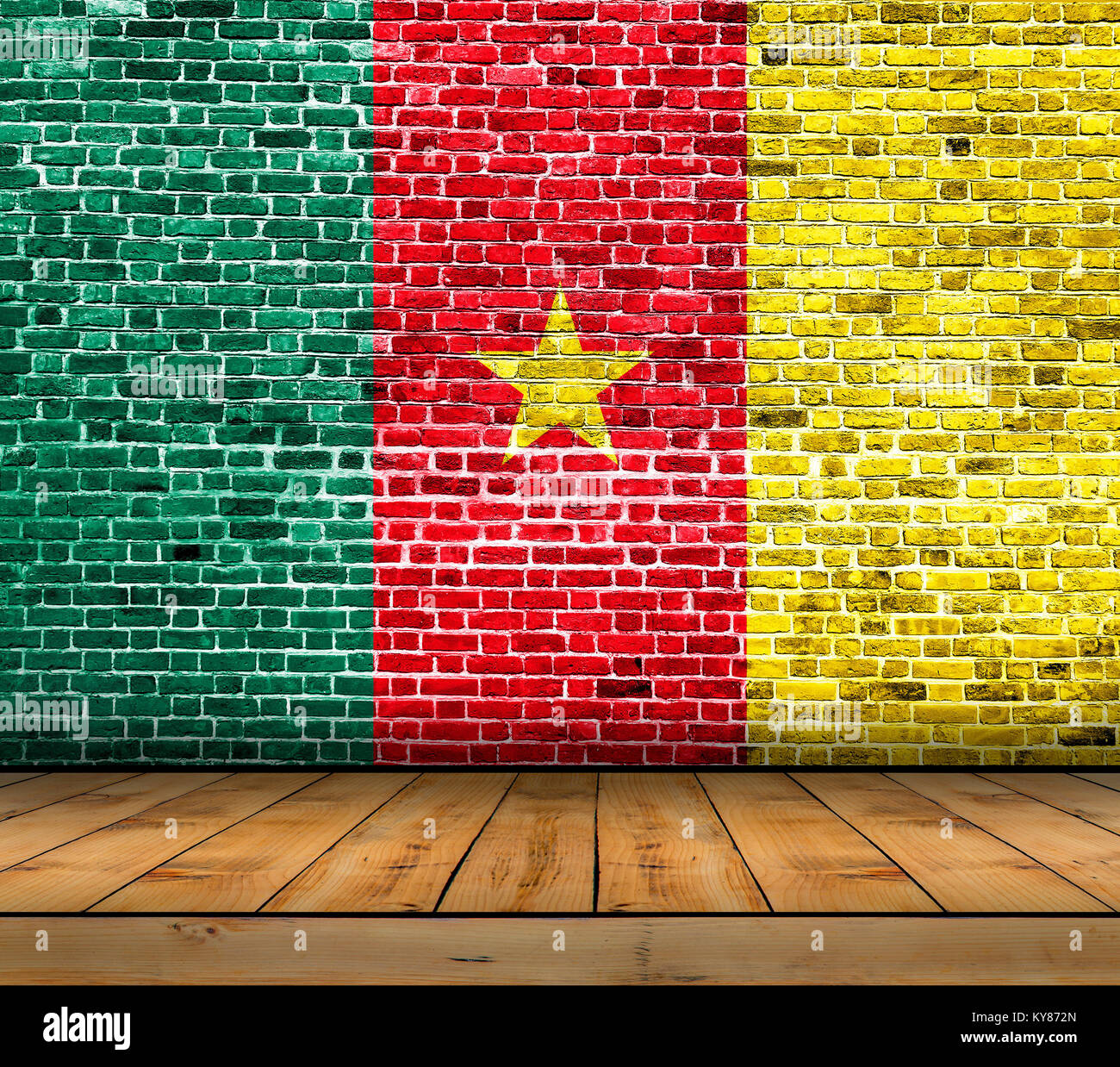 Cameroon flag painted on brick wall with wooden floor Stock Photo - Alamy