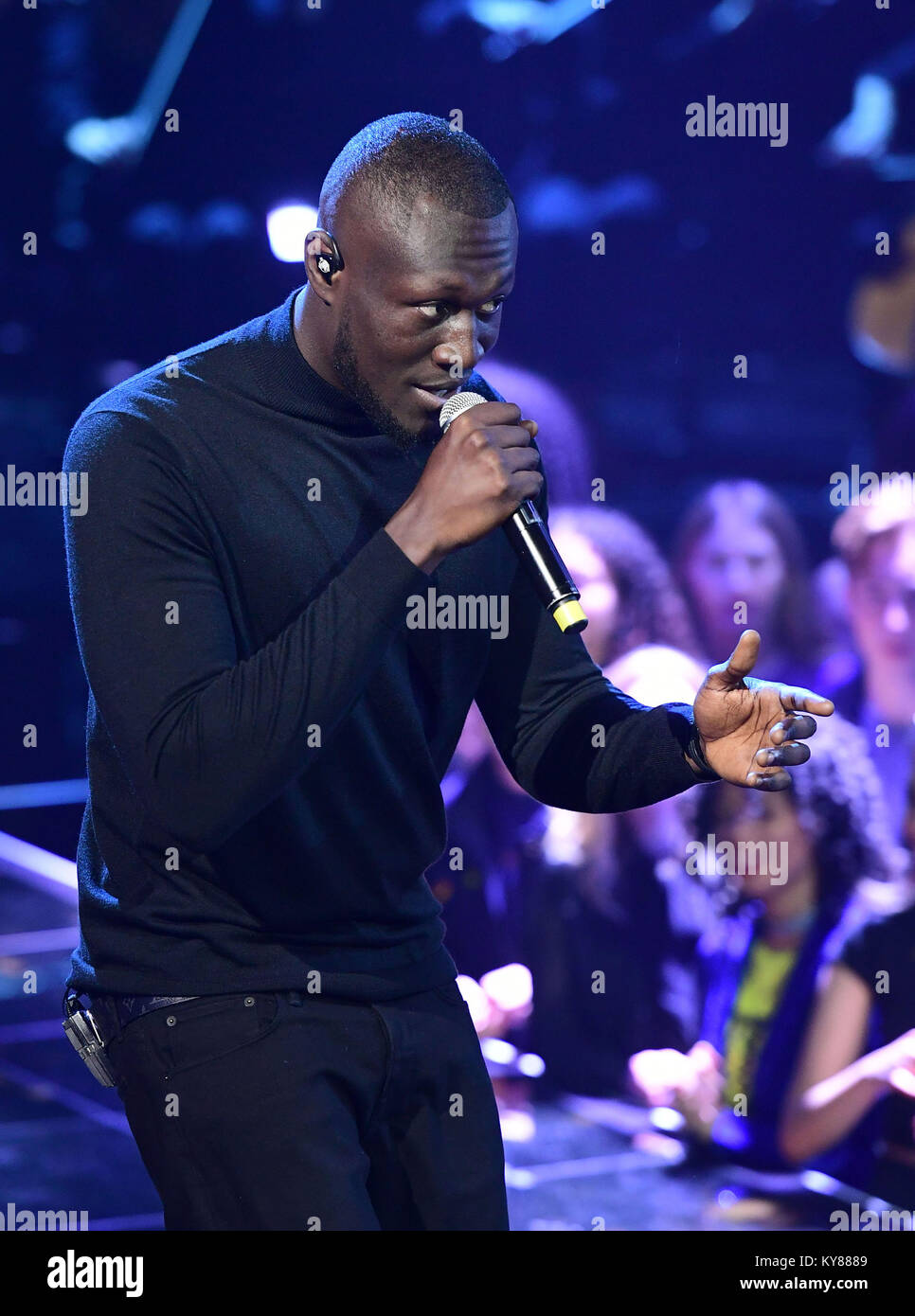 Stormzy performing at the Brit Awards 2018 Nominations event held at ...