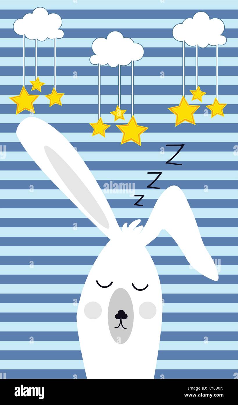 Cute Bunny sleep under hanging clouds and stars Stock Vector Image ...