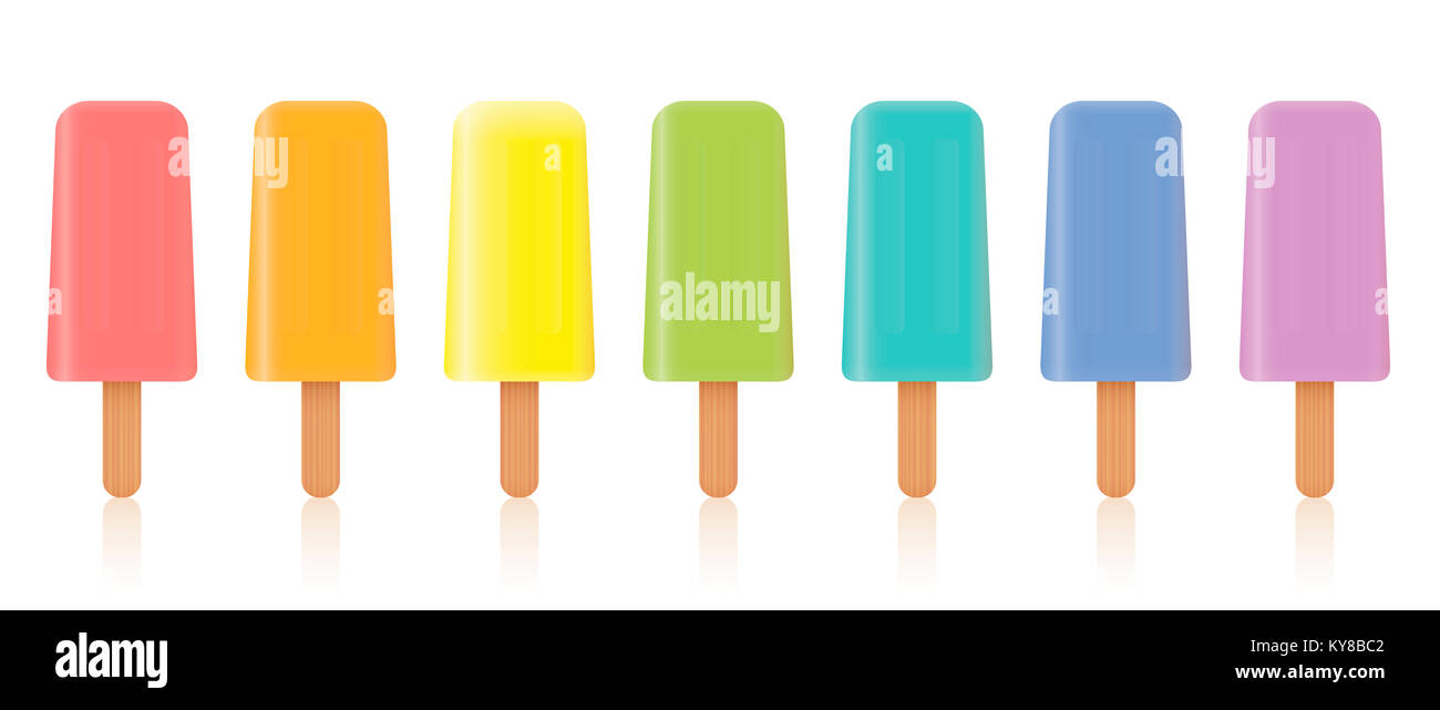 Ice lollys collection - rainbow colored fruity set of seven frozen ...