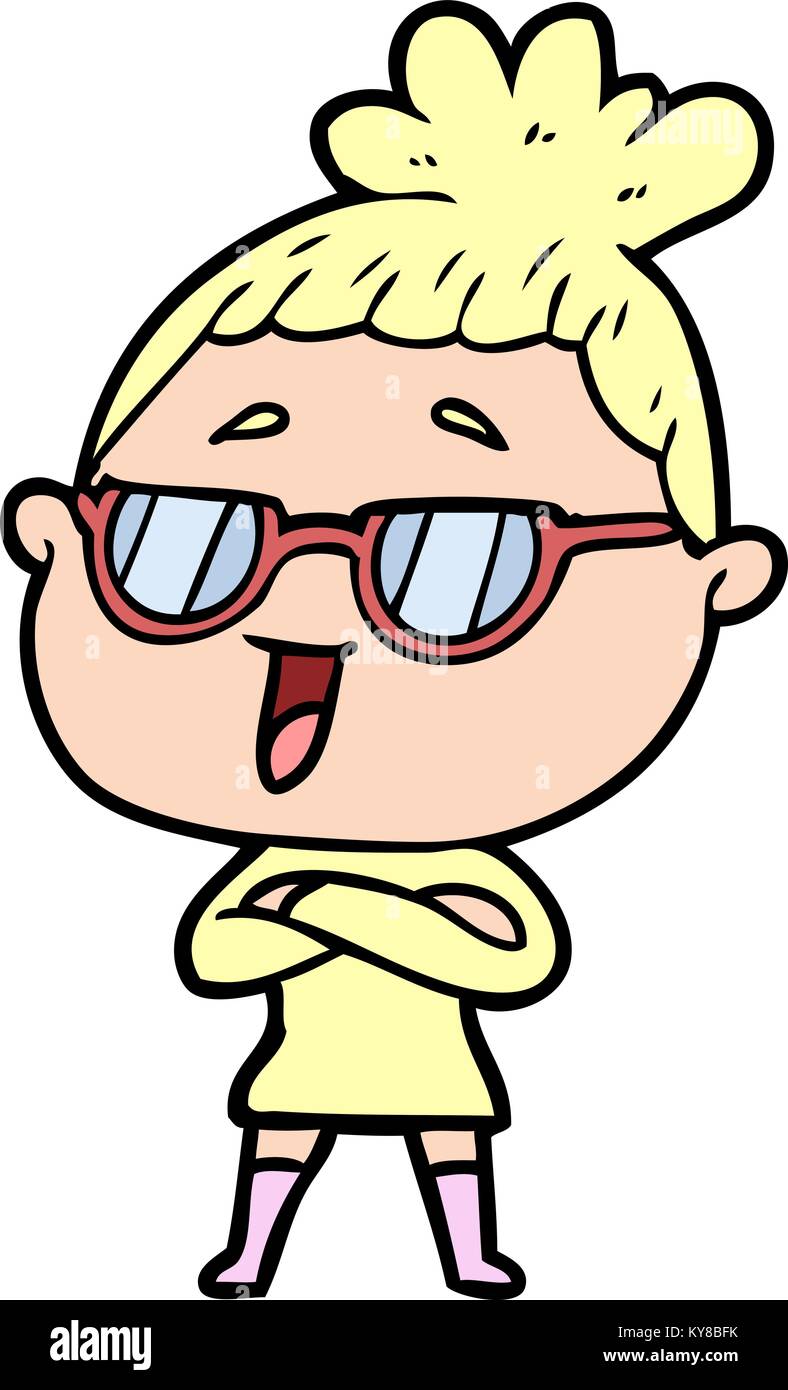 cartoon happy woman wearing spectacles Stock Vector Image & Art - Alamy