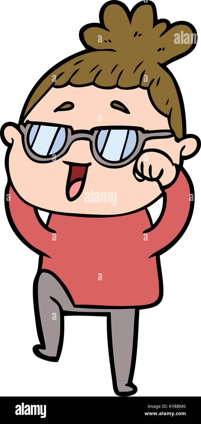 cartoon happy woman wearing spectacles Stock Vector Image & Art - Alamy