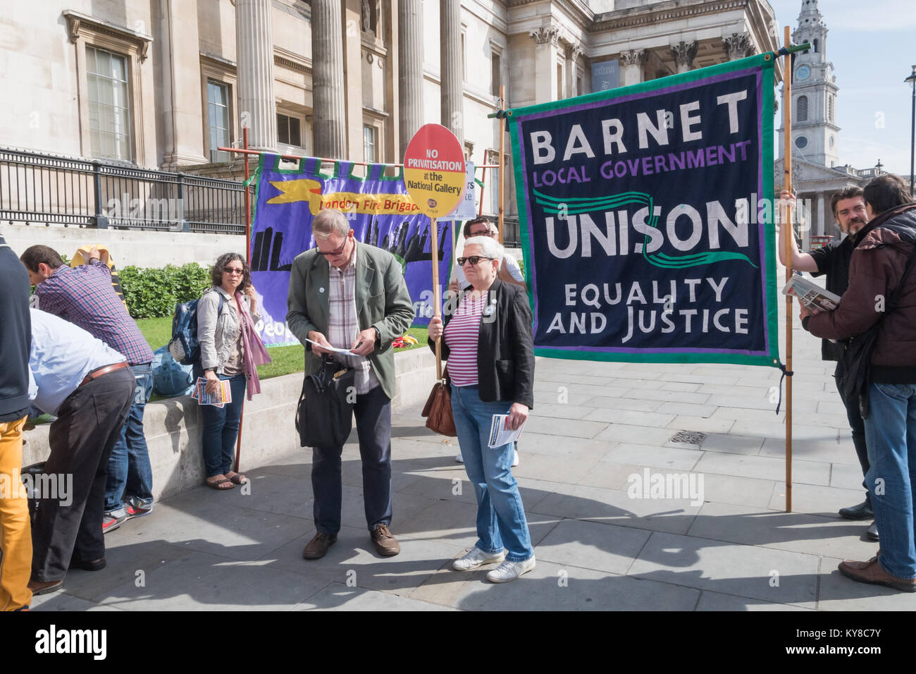 Barnet Unison and London Fire Brigade Unision banners outside the ...
