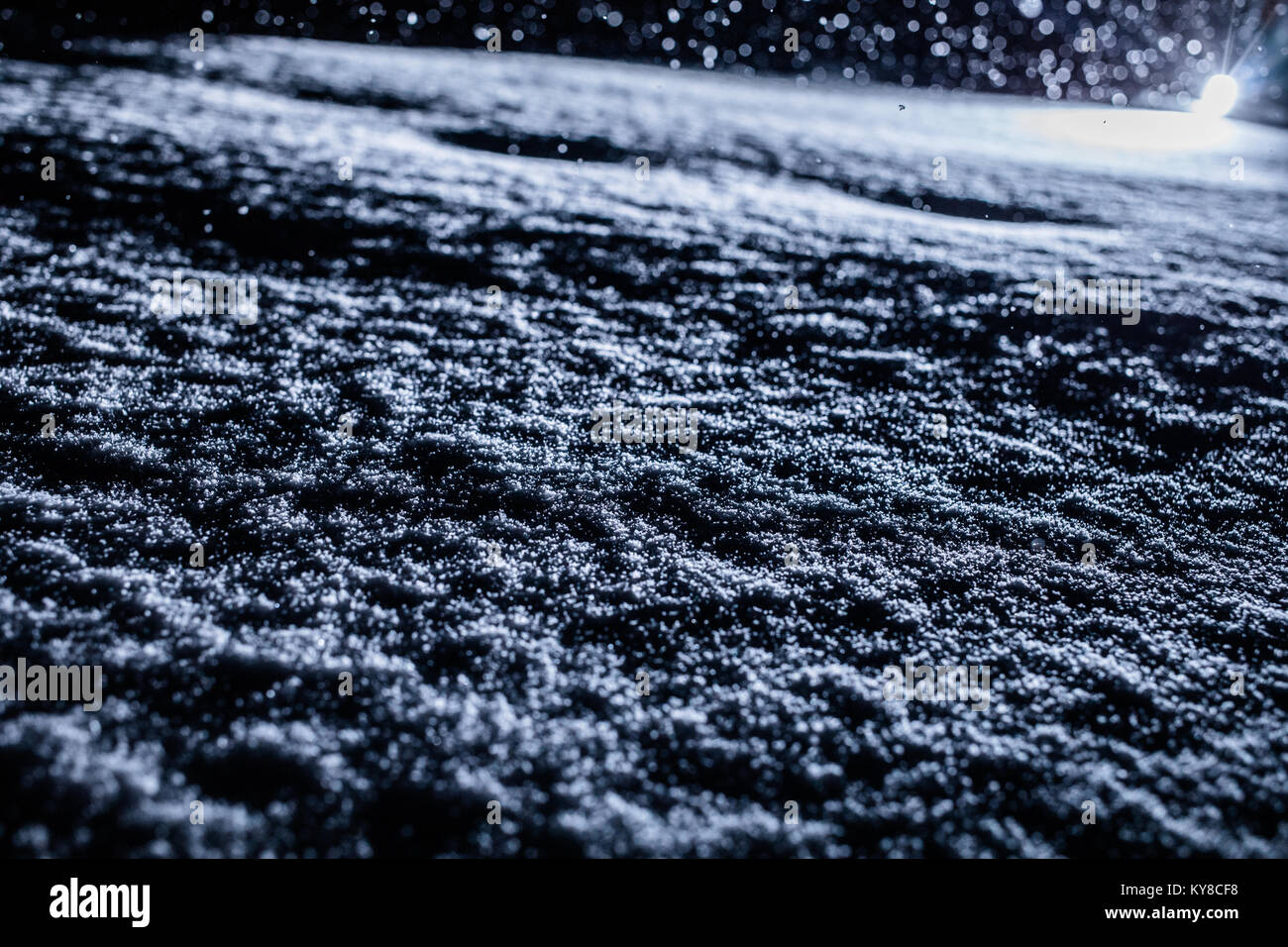 Backlighted Snow Texture and Lens Flare during Snowstorm at Night Stock ...