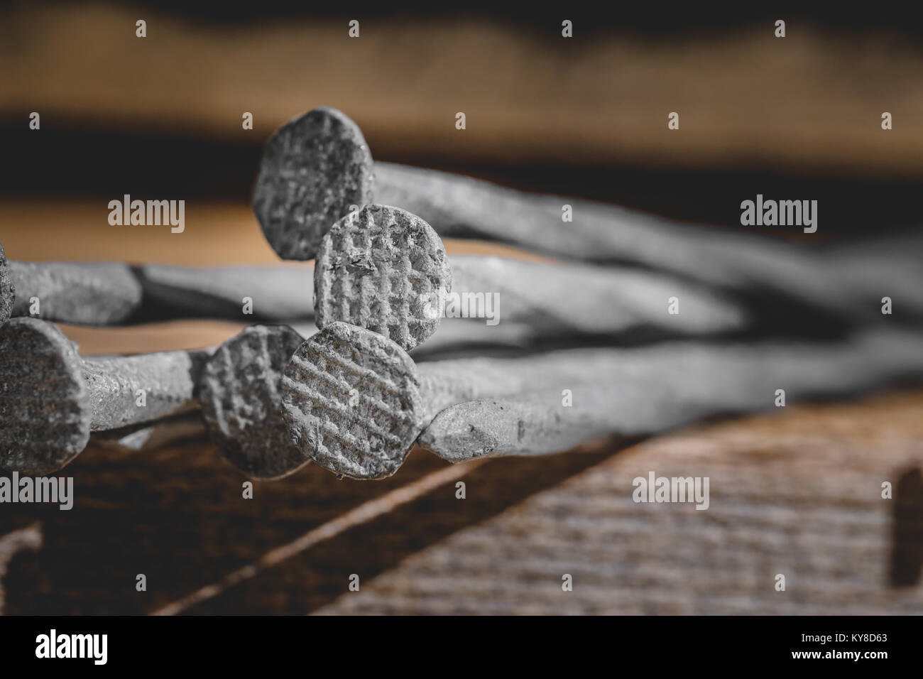 Extreme Close-up of Nails Texture on Wood Stock Photo - Alamy