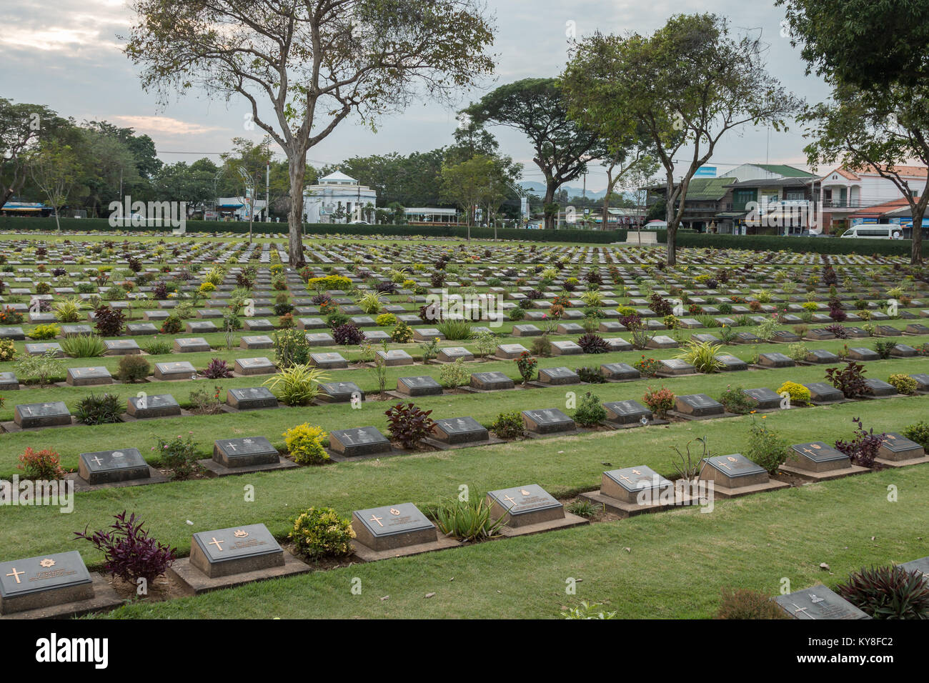 Kanchanaburi war cemetery, where thousands of Allied POWs who died on ...