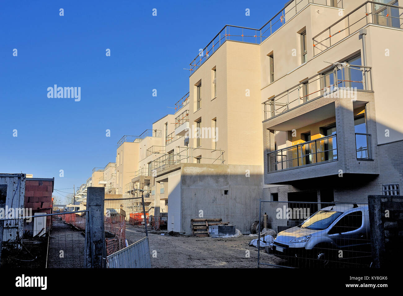 New buildings still under construction forming a new district in a city ...