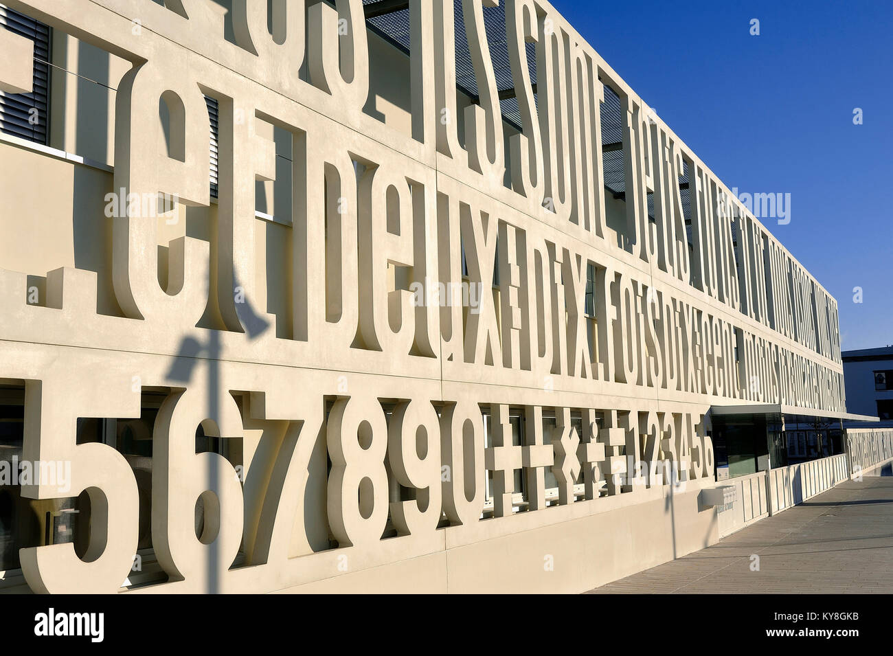 Walls of a school just built with an architecture of letters and ...