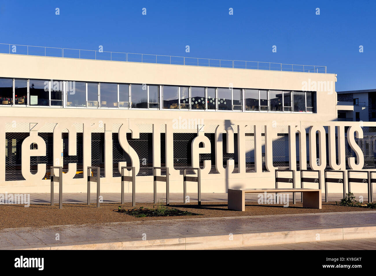 Walls of a school just built with an architecture of letters and ...