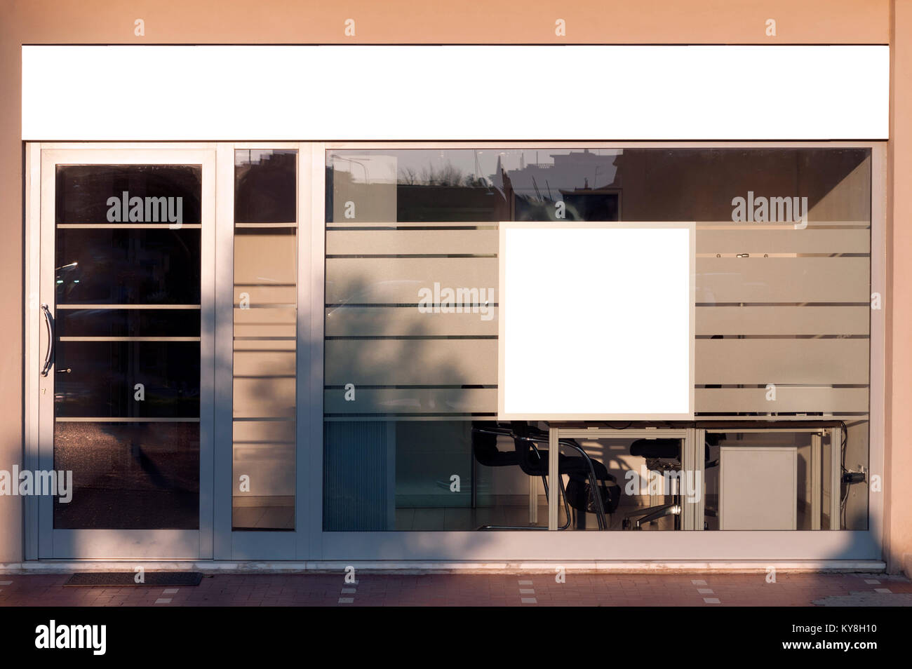 A store front with blank spaces for signboard and advertising Stock ...