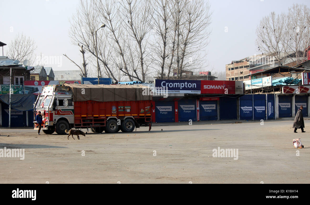 Anantnag, India. 13th Jan, 2018. Deserted view of Anantnag town on 13 ...