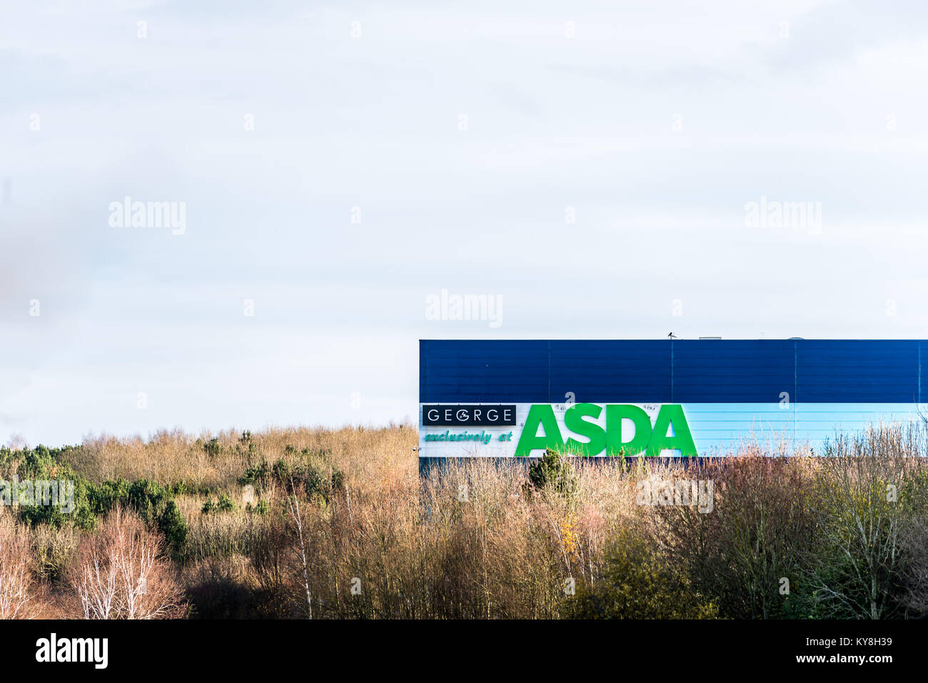 Northampton UK December 09, 2017: ASDA George Warehouse logo sign in ...