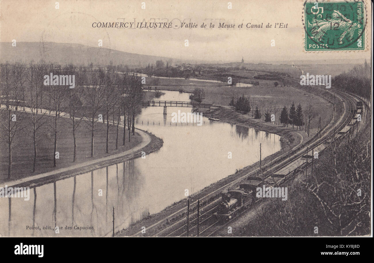 This historical image shows a view of the Meuse Valley and the Canal de ...