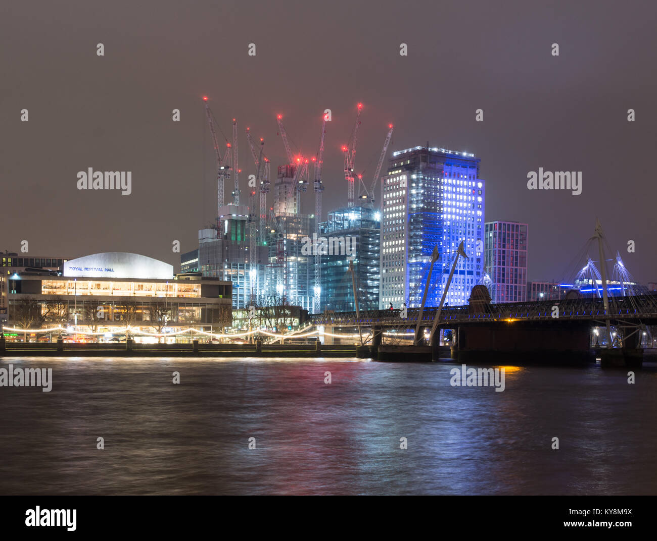 London, England, UK - January 11, 2018: Tower cranes cluster beside the ...