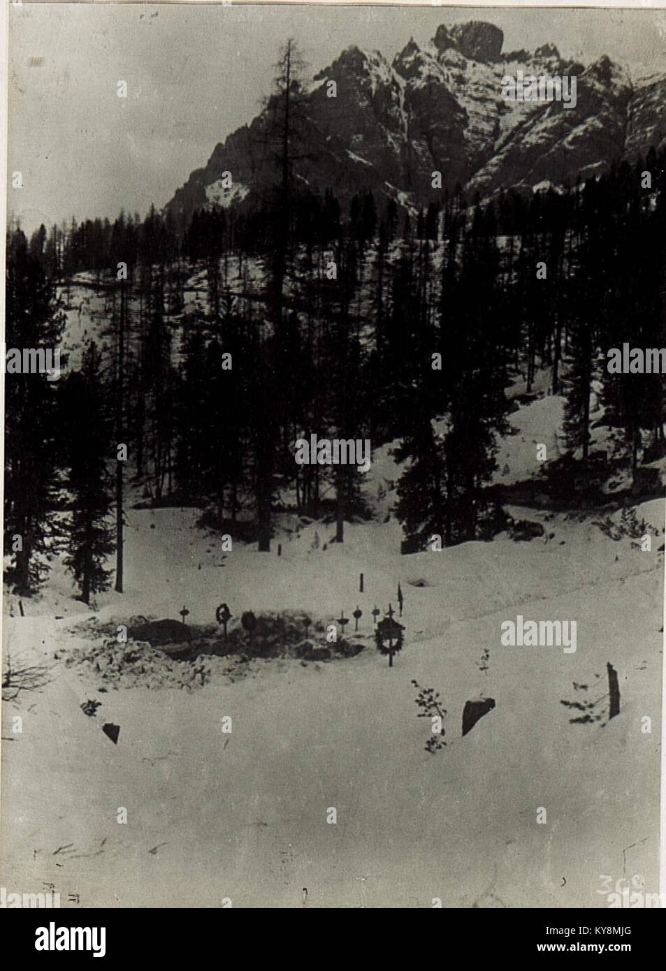 A photograph taken on January 24, 1916, showing soldiers' graves at ...