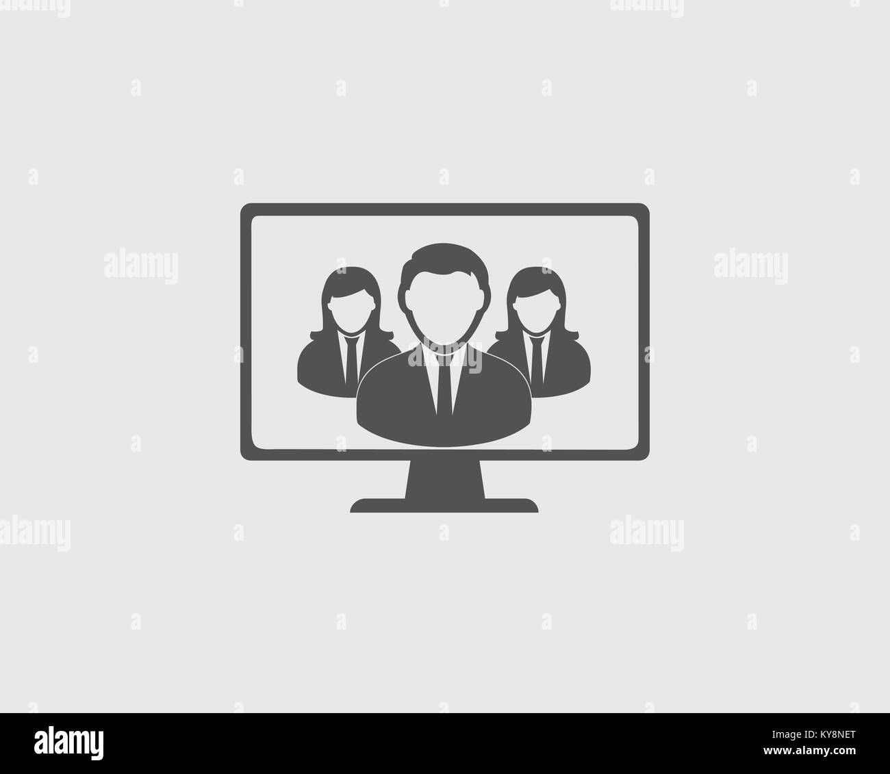 Corporate Team Icon on computer screen. Employees behind the leader ...