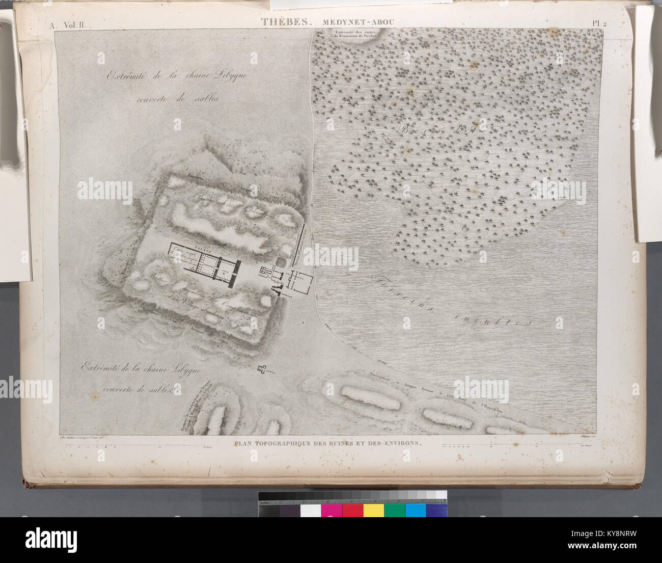 Topographical map of Medinet Habu in Thebes, Egypt, illustrating ...