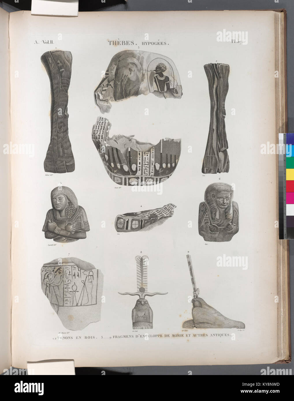 Fragments of wooden tenons and mummy wrappings from Thebes, Egypt ...
