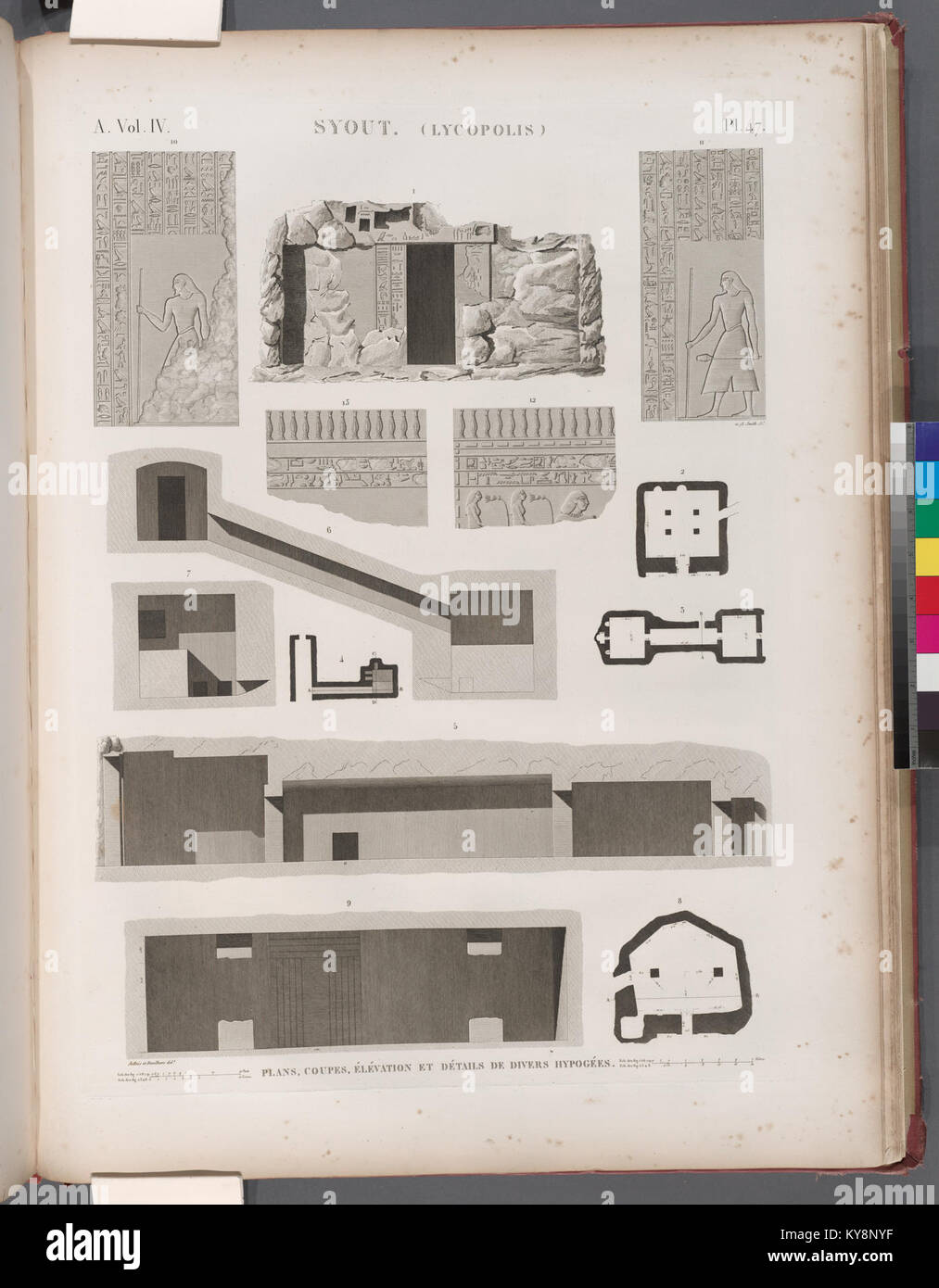 Syout (Asyût) (Lycopolis). Plans, coupes, élévation et détails de ...
