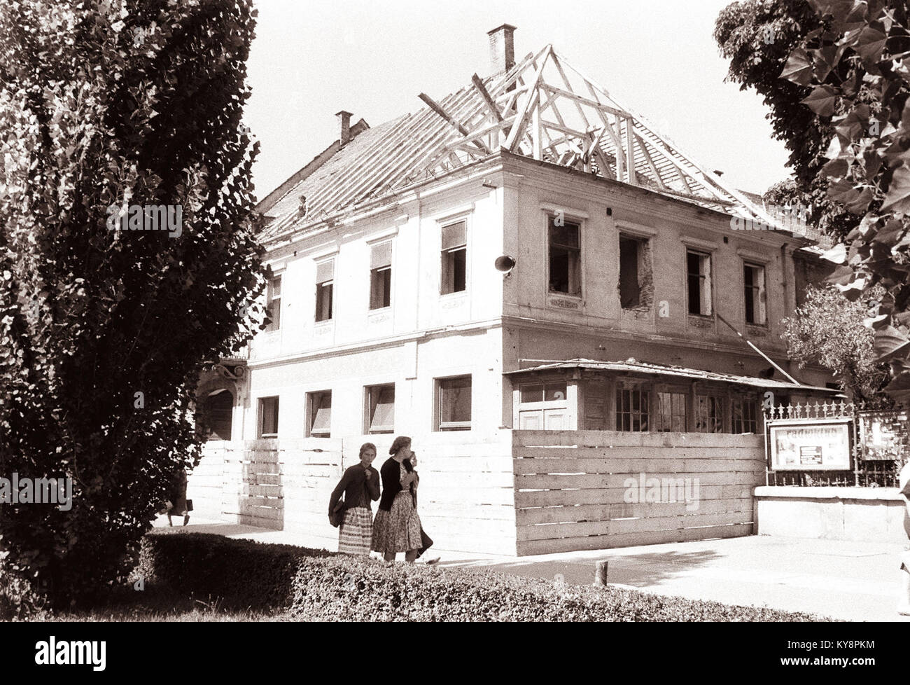 This photograph shows preparations for the demolition of a house on ...