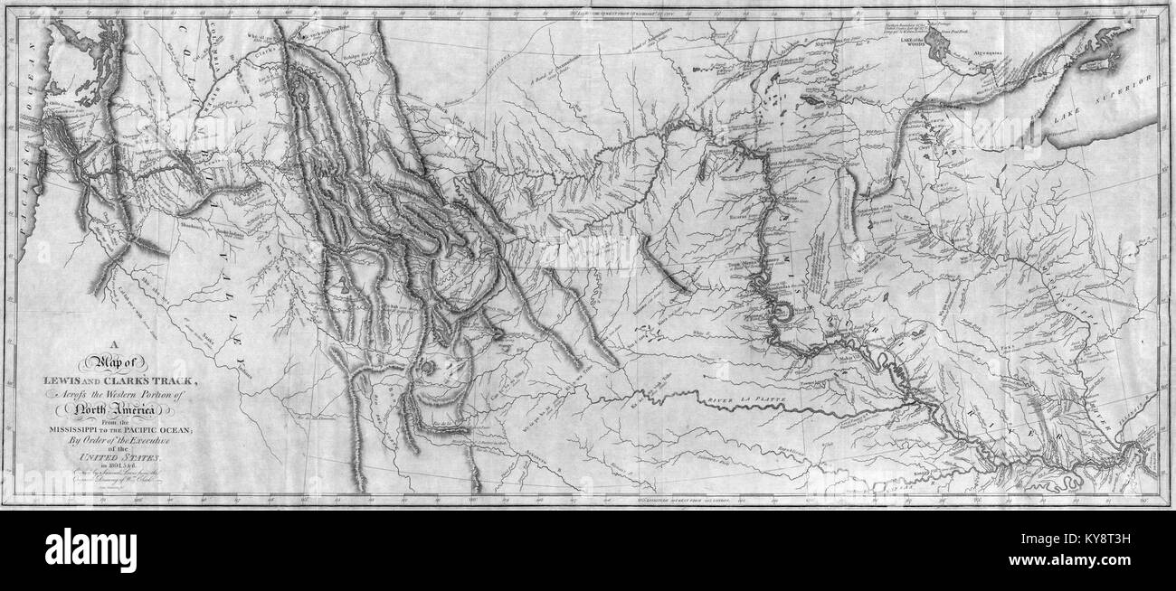1814 map depicting the route of the Lewis and Clark expedition across ...