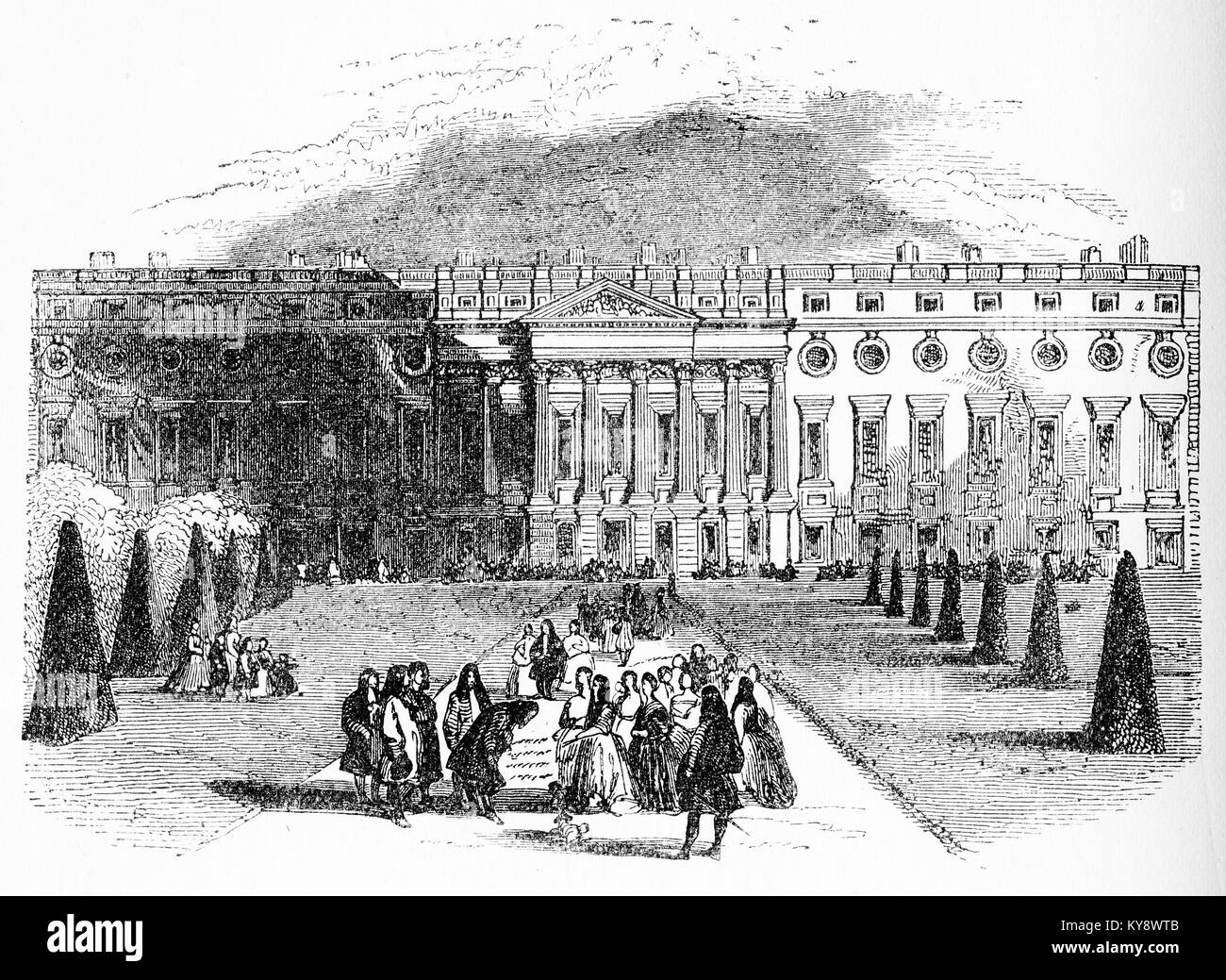 Engraving of Hampton Court Palace; venue for the conference that ...