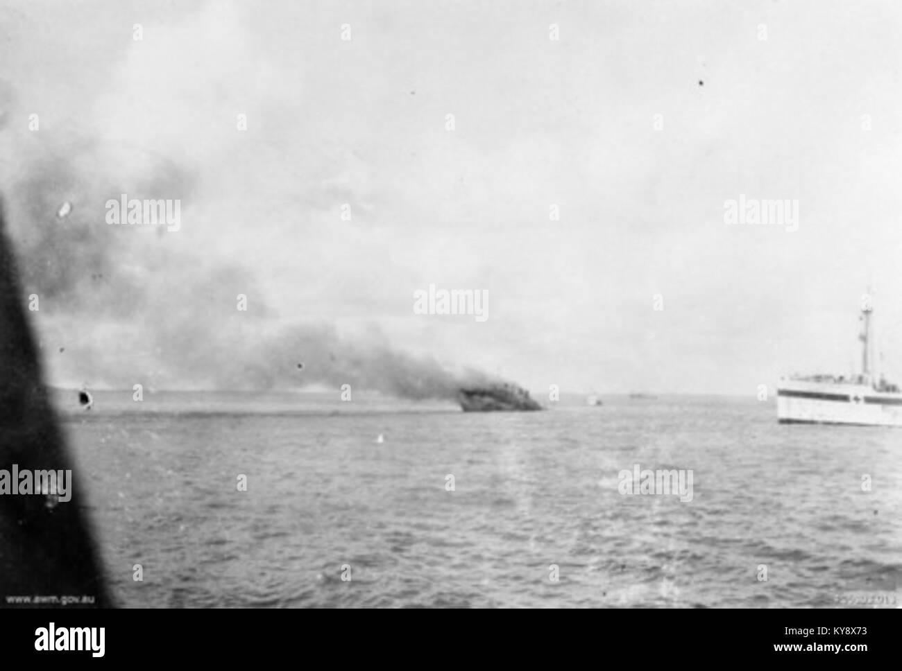 Photograph documenting the USS Peary (DD-226) sinking in Darwin ...