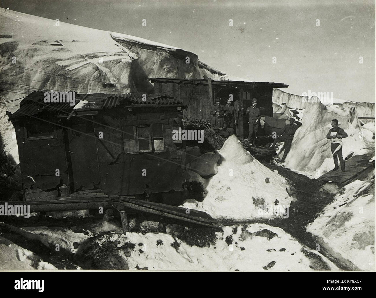 Photograph of a military position on Marmolata during World War I ...