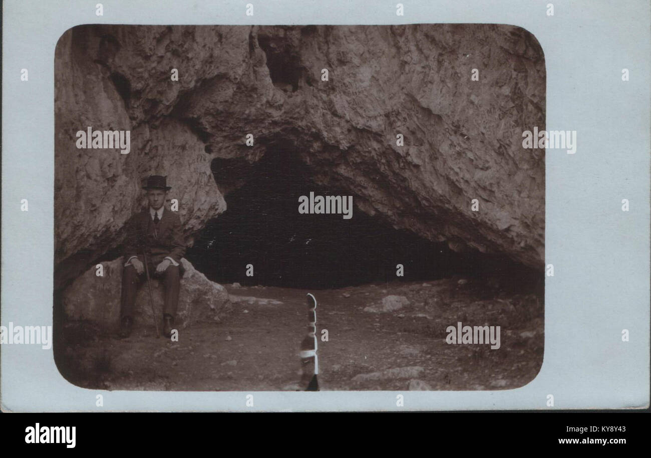 A vintage postcard featuring the Remete cave, a natural landmark ...