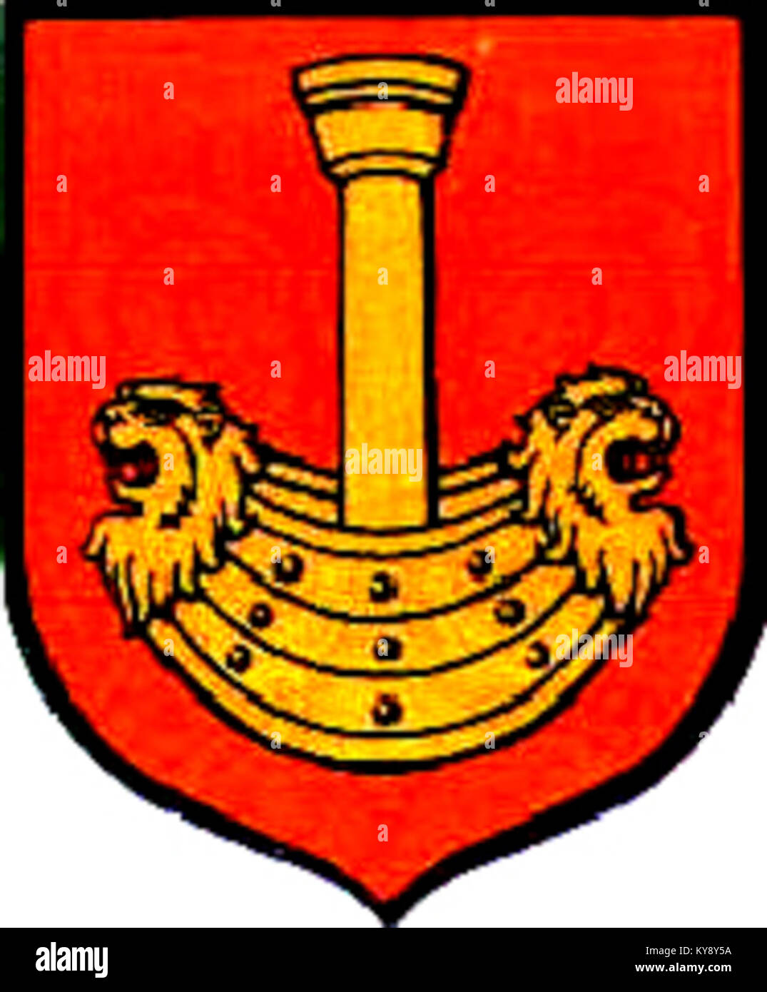 The coat of arms of Łopienno in Poland, showing heraldic symbols ...