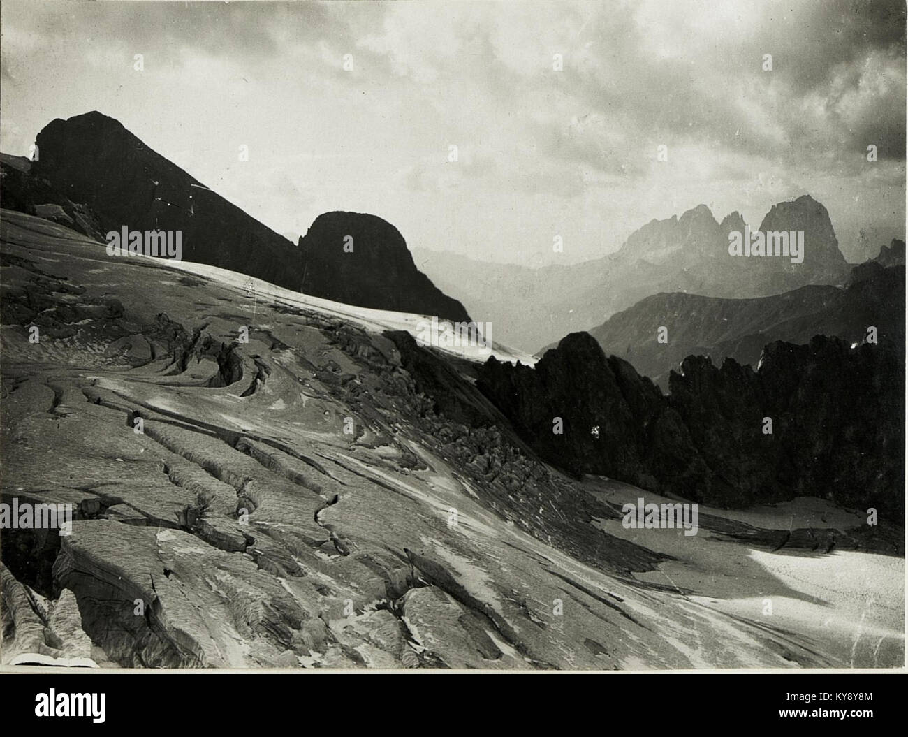 View of Marmolada in the Dolomites showing the southern glacier, D ...