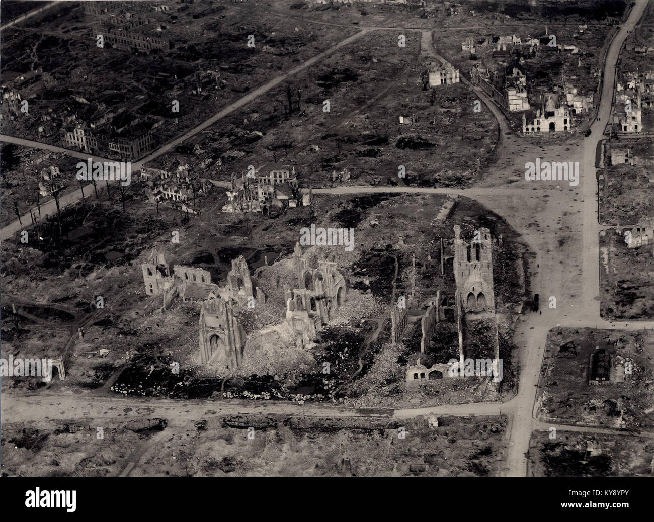 A photograph of Ypres, Belgium, in 1918, documenting the city during ...