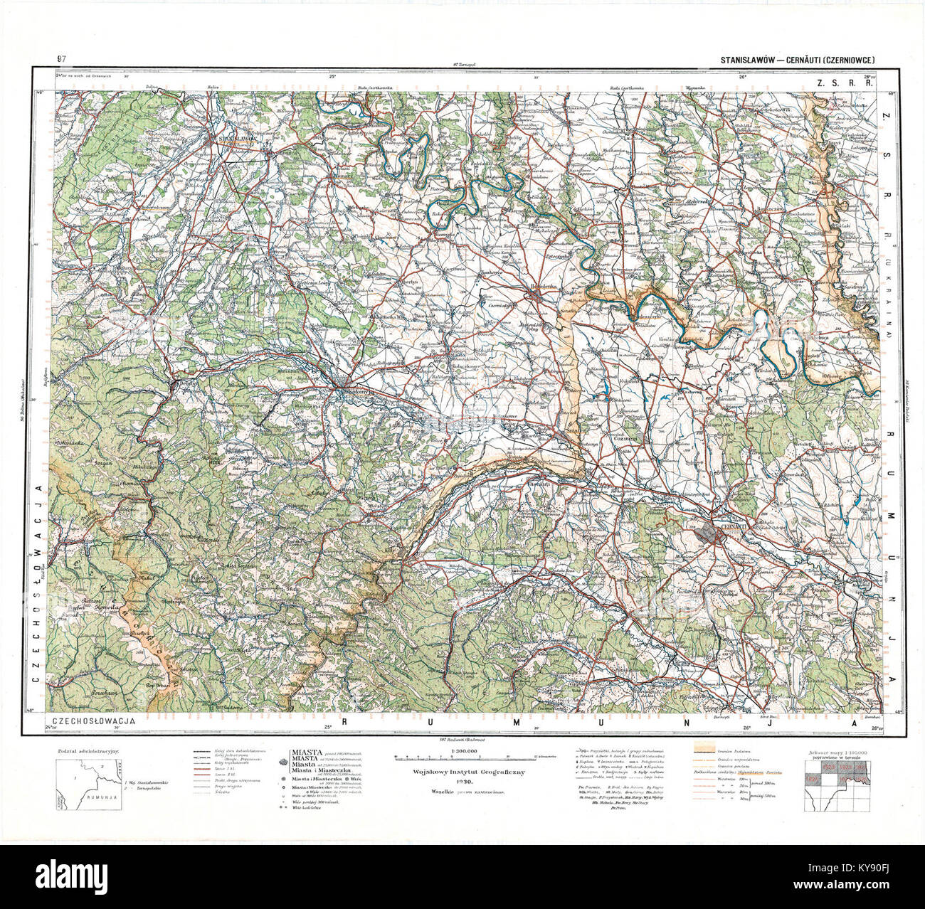 This operational map from 1930 shows the region of Stanislawów to ...