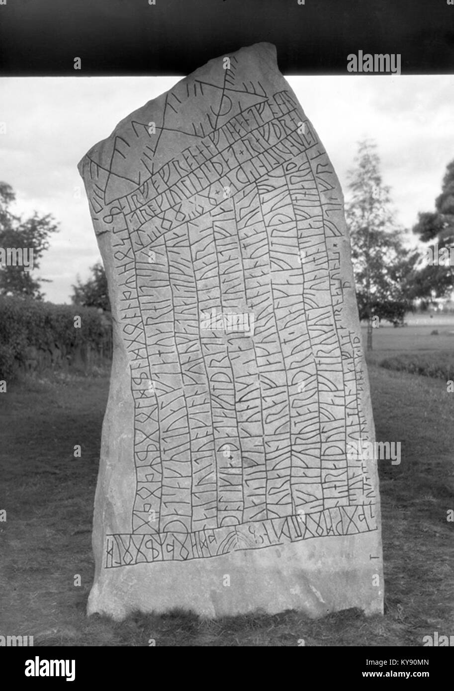 An image or record of *Rökstenen*, a historic rune stone in Sweden. The ...